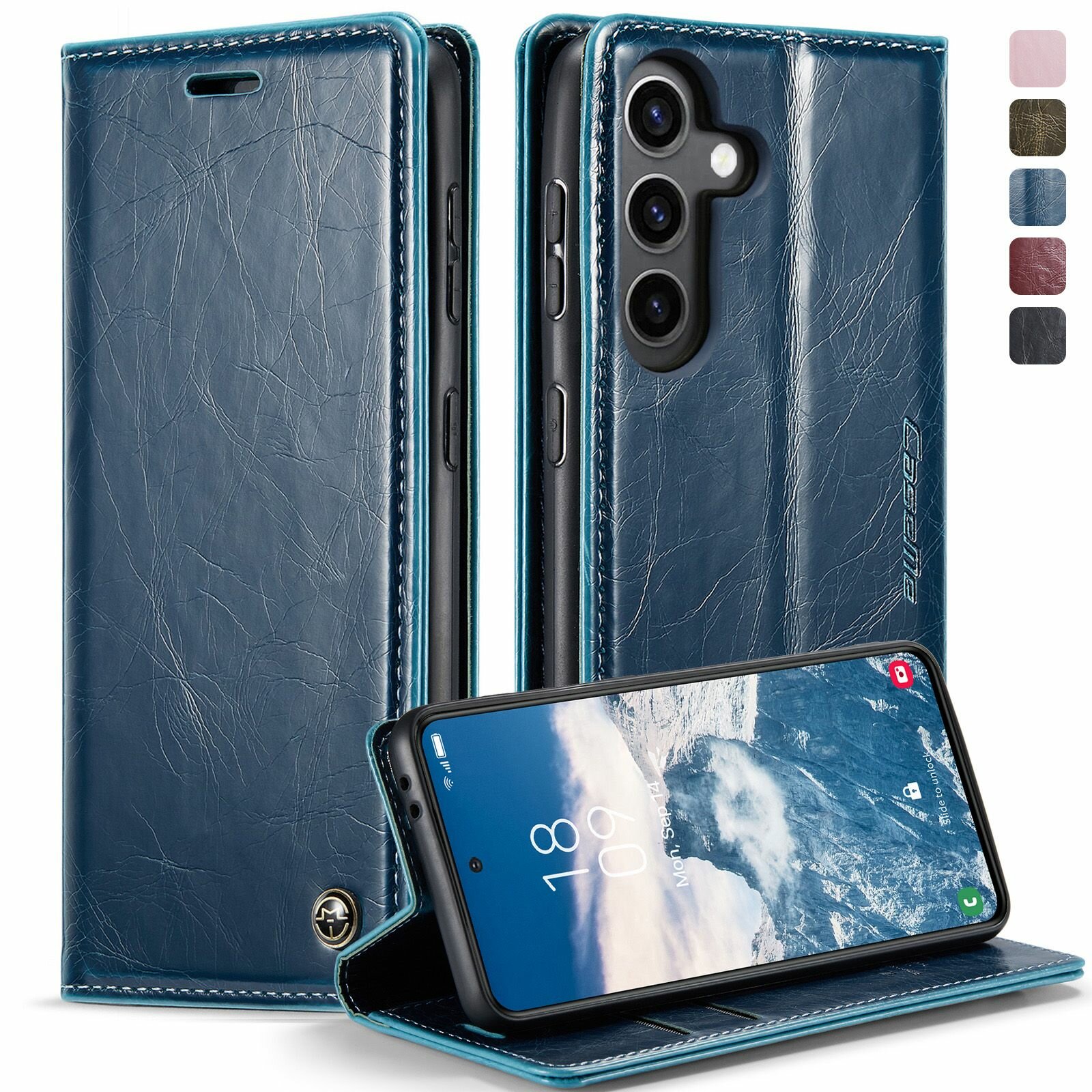 CaseMe Кожаный книжка чехол для Samsung Galaxy S24+, S24 Plus (Самсунг Галакси С24 Плюс) с визитницей из экокожи