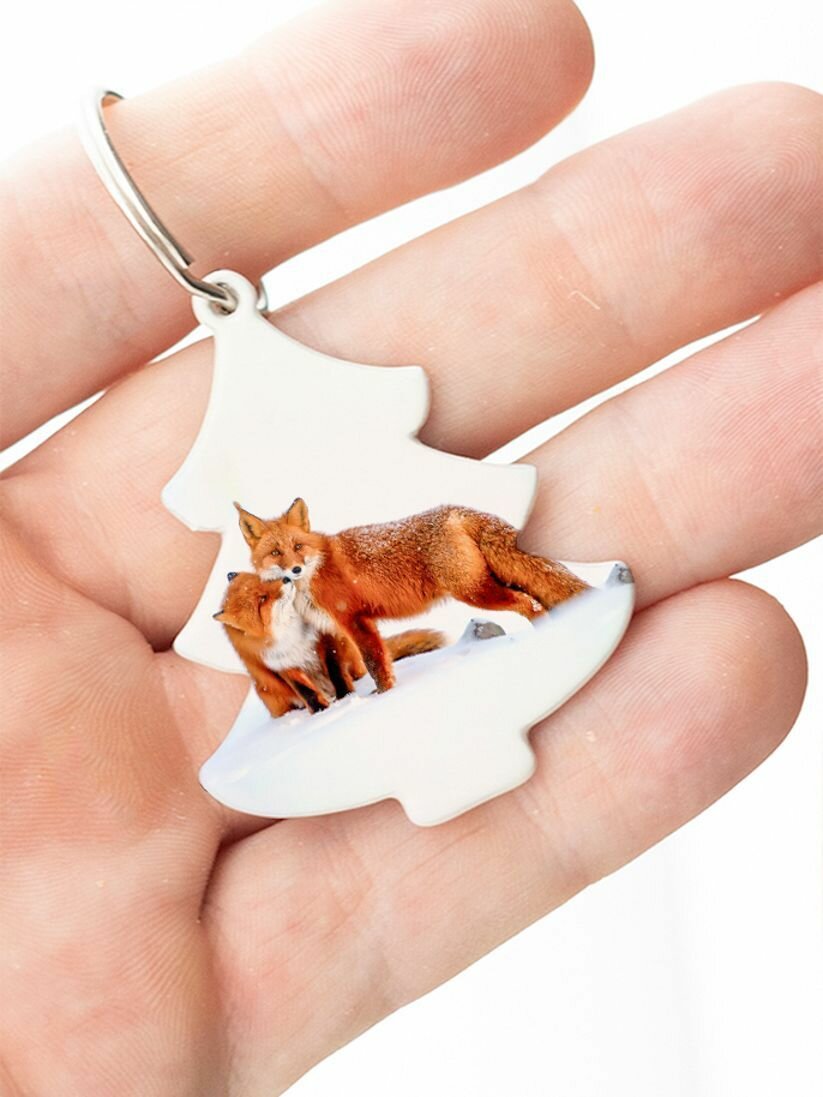 Брелок для ключей Елка с принтом Лисы, игрушка на елку, елочные украшения