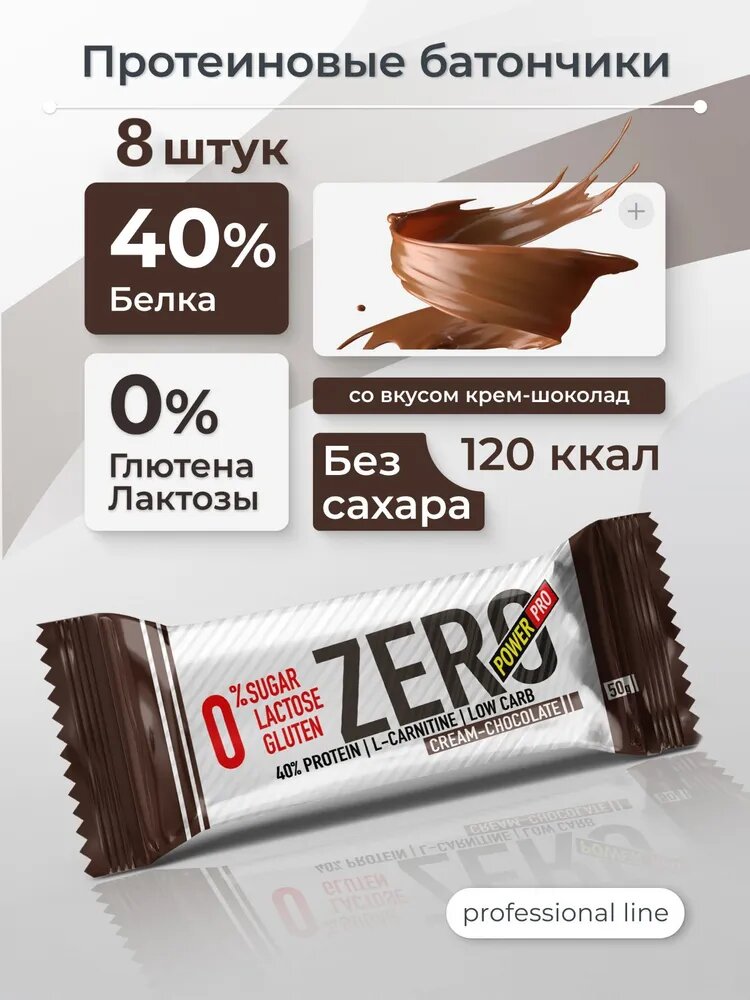 POWER PRO протеиновые батончики ZERO мультибелковые без сахара (50 г) (8 шт)