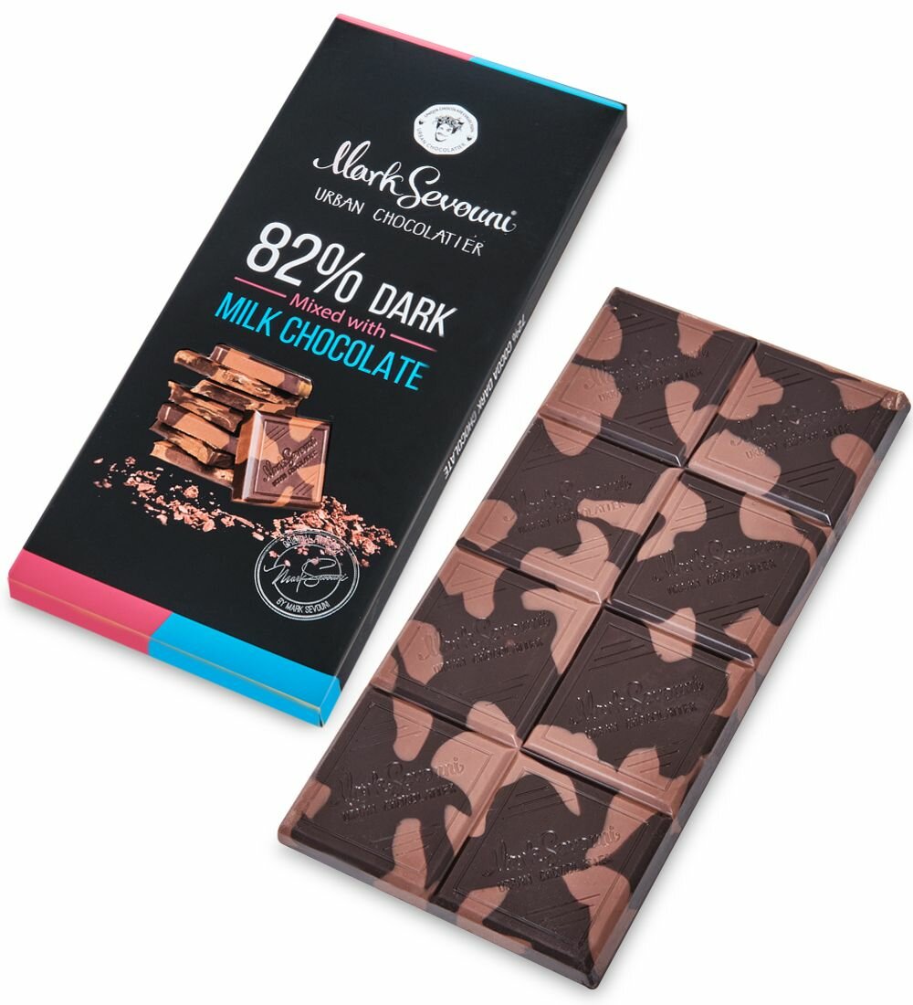 Плитка из 82% горького и молочного шоколада 90гр (Mark Sevouni)