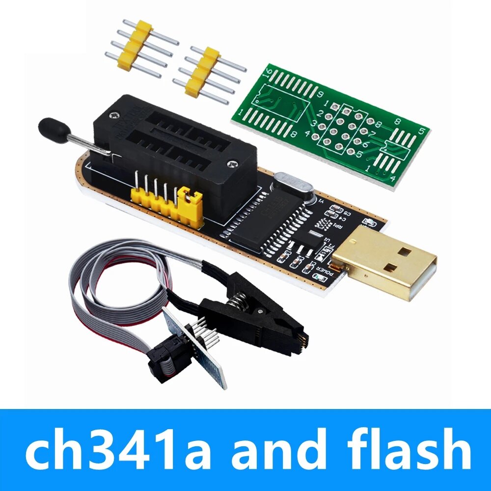 CH341A USB-программатор EEPROM и Flash BIOS серии 24/25 с тестовым зажимом SOIC8/SOP8 (93CXX, 24CXX, 25CXX)