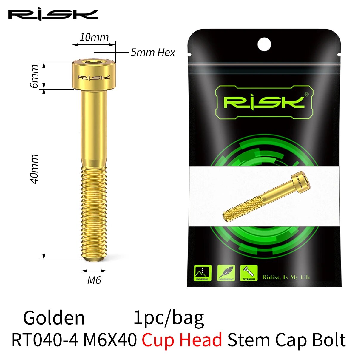 RISK Титановые болты для гарнитуры велосипеда M6x30/35/40/50 мм M6x40 Golden