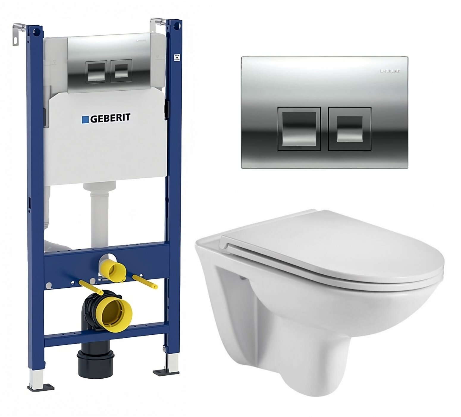 Комплект 3 в 1 инсталляция Geberit Duofix + Подвесной унитаз WeltWasser Baarbach 004 GL-WT + кнопка хром
