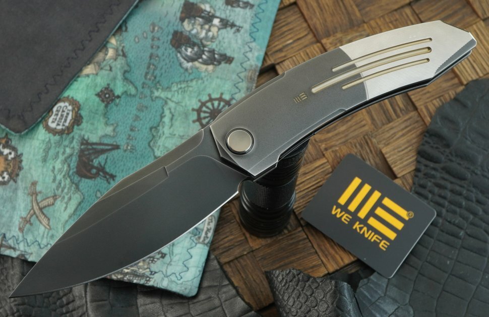Складной нож We Knife Sine Wave, сталь M390, GP, рукоять серый титан