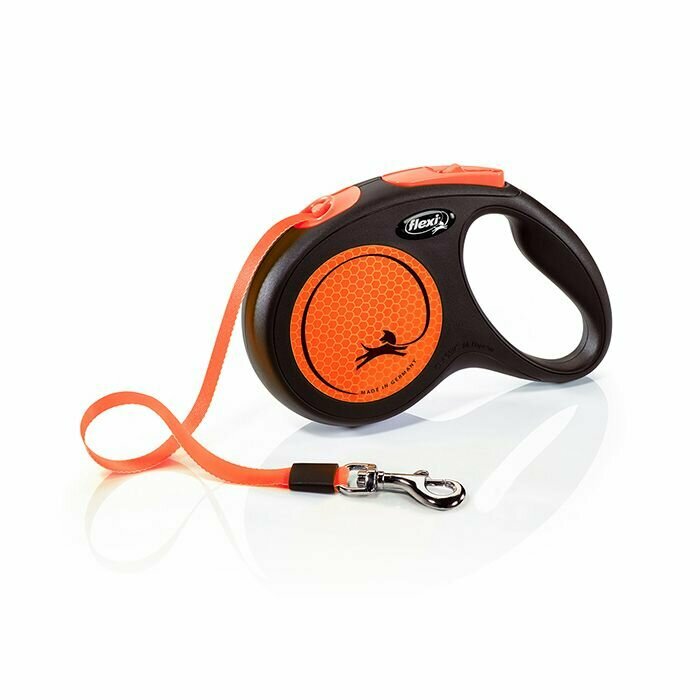 Рулетка для собак FLEXI NEON M ремень 5м 25кг; неоновый оранжевый