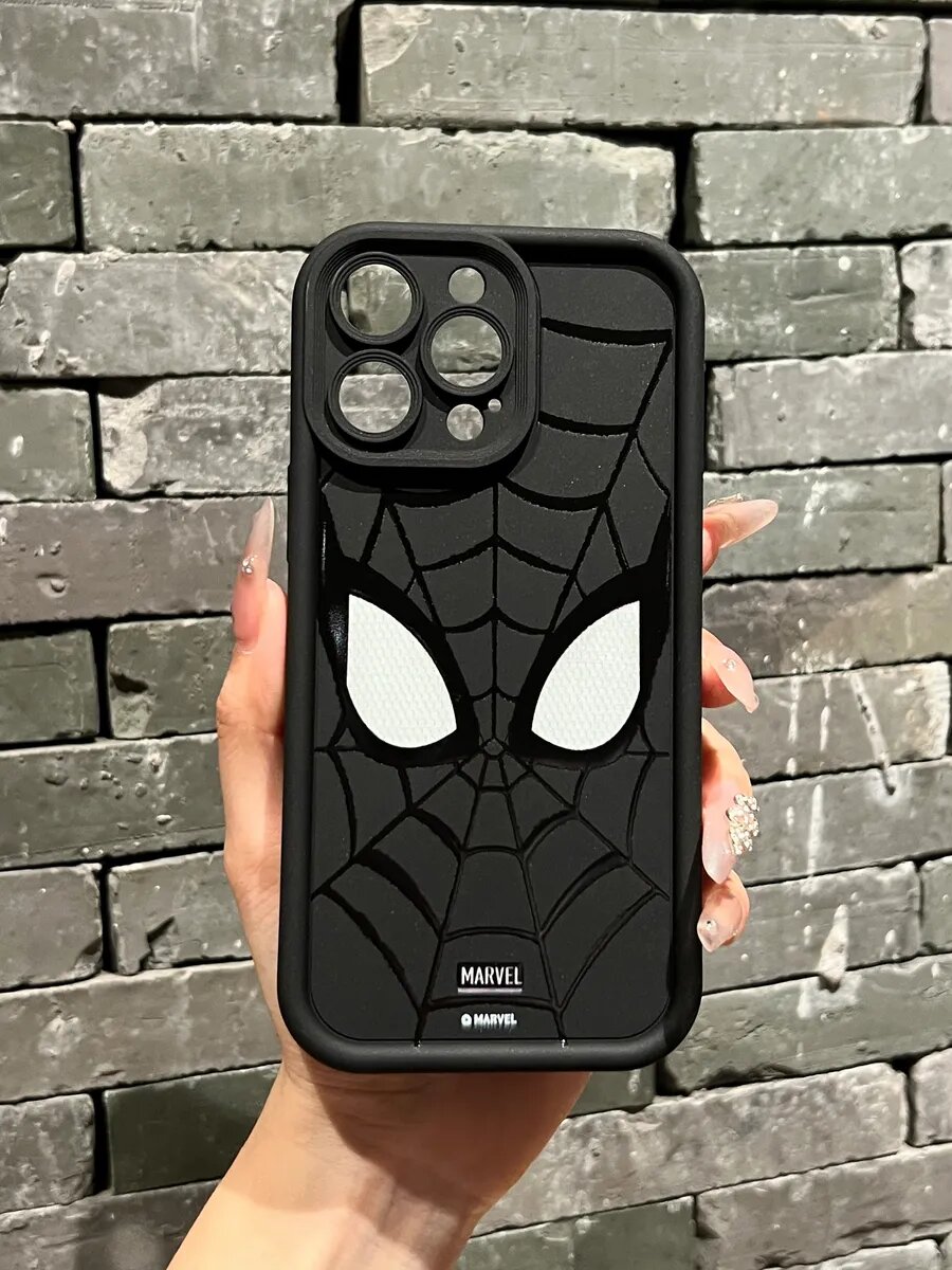 Чехол О'кейси "Spiderman", для iPhone 15 Pro Max, силикон, черный, с защитой камеры