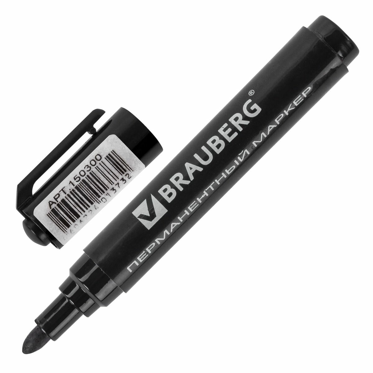 Маркер перманентный Brauberg Classic (3мм, круглый наконечник, черный) 10шт. (STF3000, 150300)