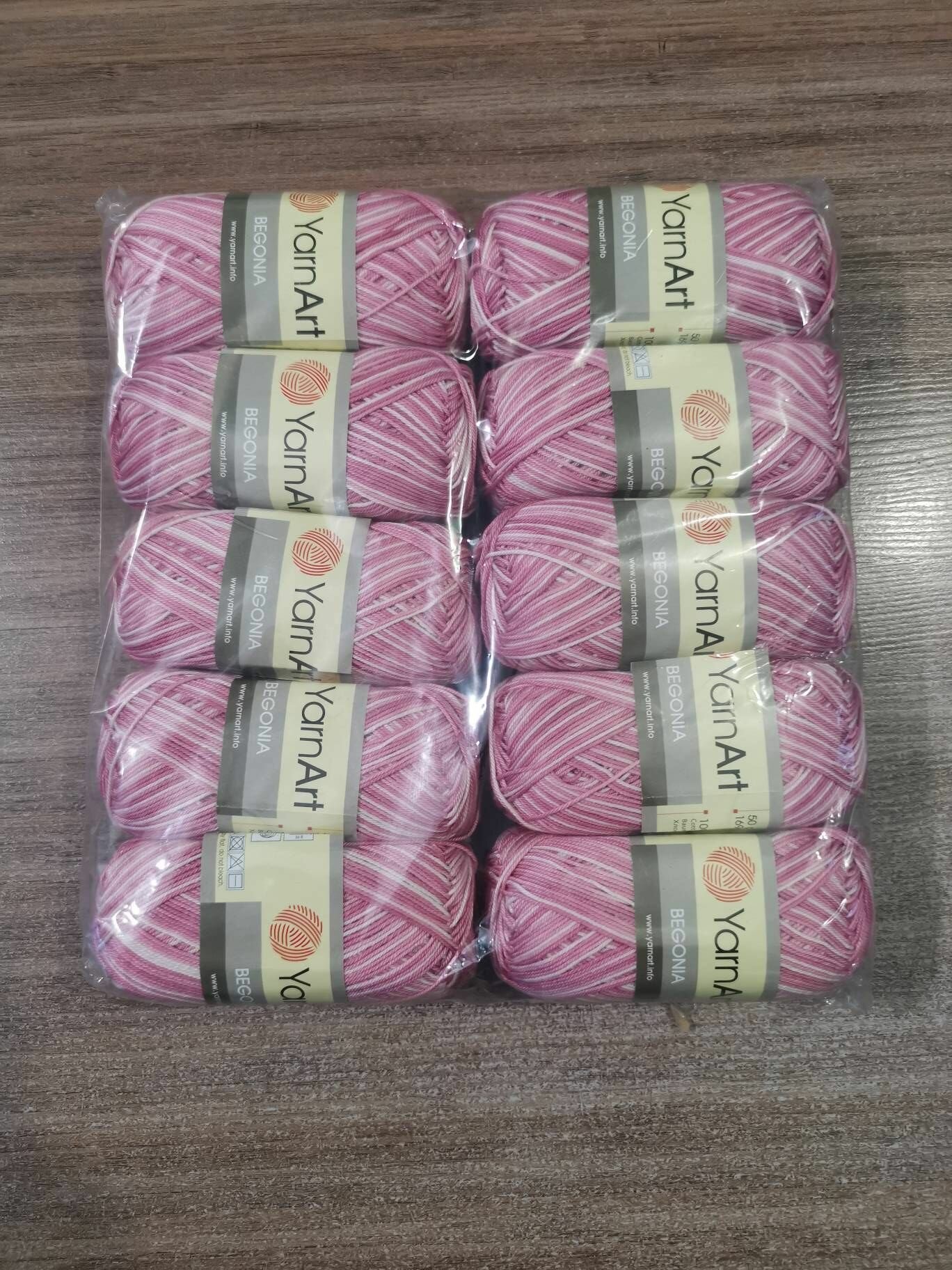 Пряжа Бегония меланж (Begonia melange Yarnart) упаковка 10 мотков 50 г. 169 м. 100% мерсеризованный хлопок цвет 5338 бело-розовый