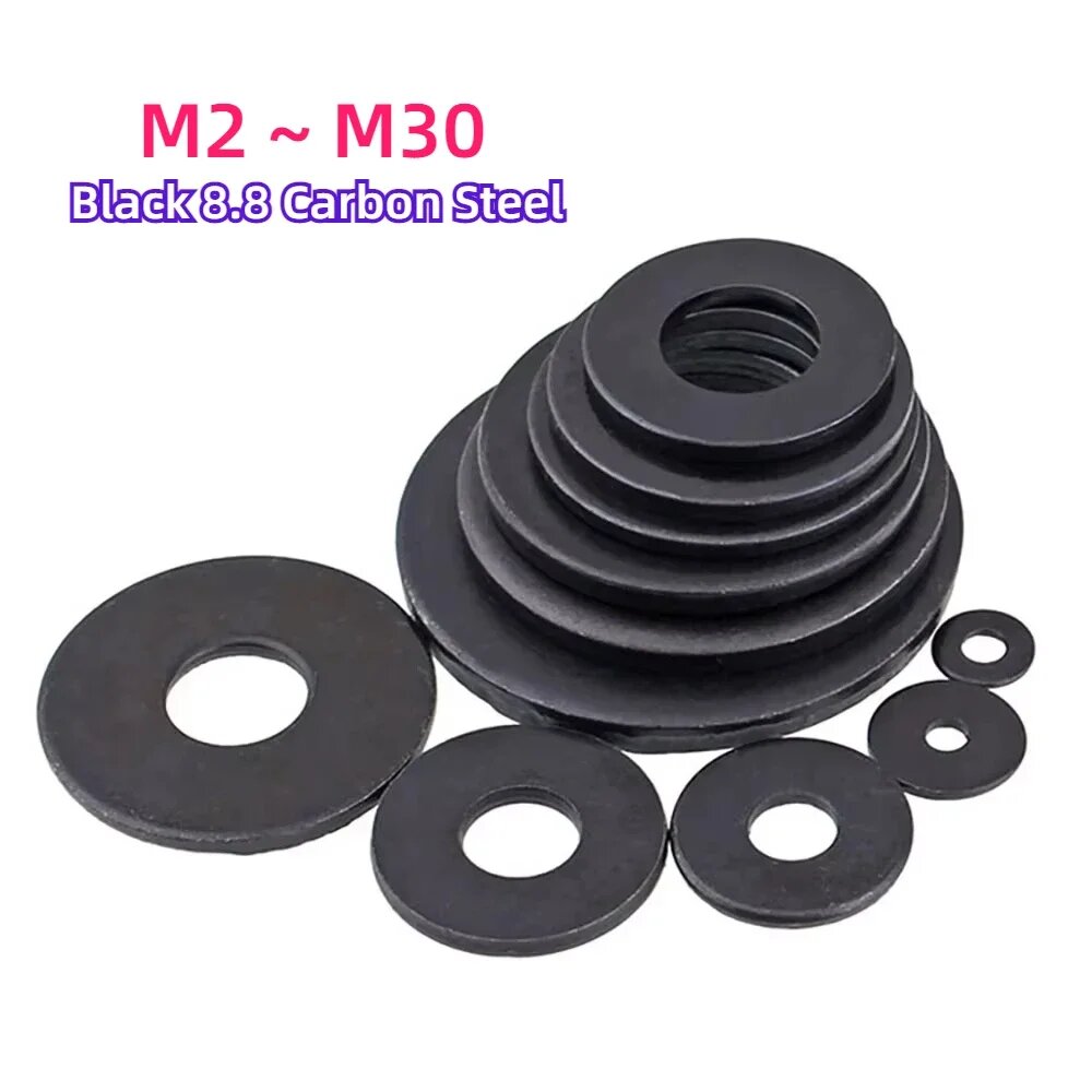 Плоские шайбы из углеродистой стали M2-M30 черные 8,8