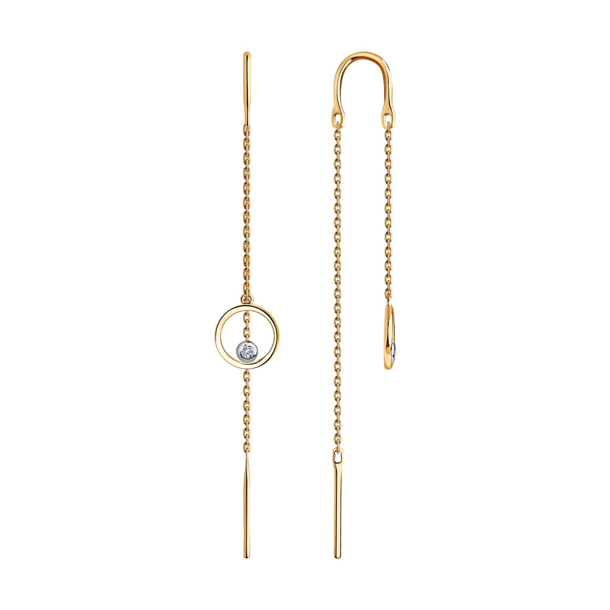 Серьги цепочки, красное золото, 585 проба, бриллиант