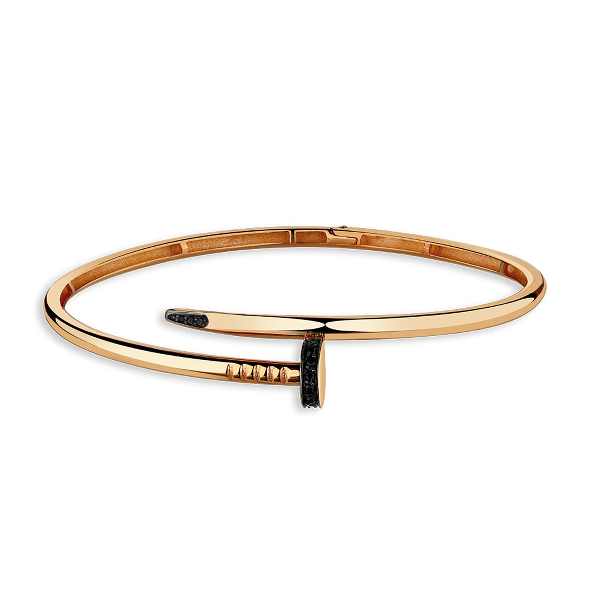 Жесткий браслет, красное золото, 585 проба, фианит