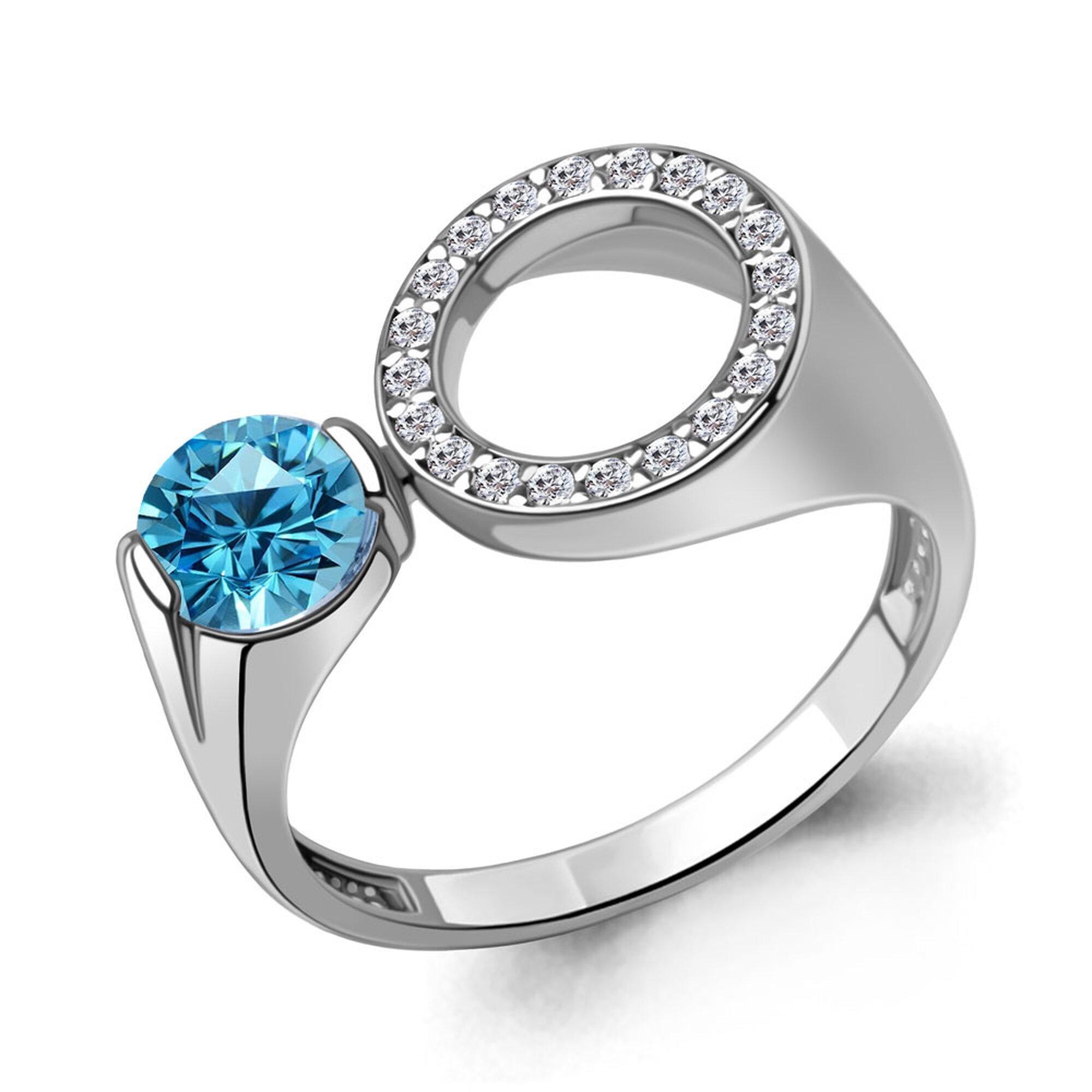 Кольцо, серебро, 925 проба, родирование, фианит, топаз