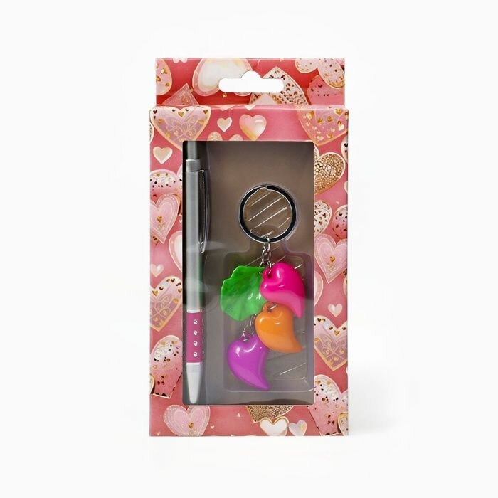 Набор подарочный канцелярский КНР 2 предмета: ручка, брелок-сердечки, для девочки