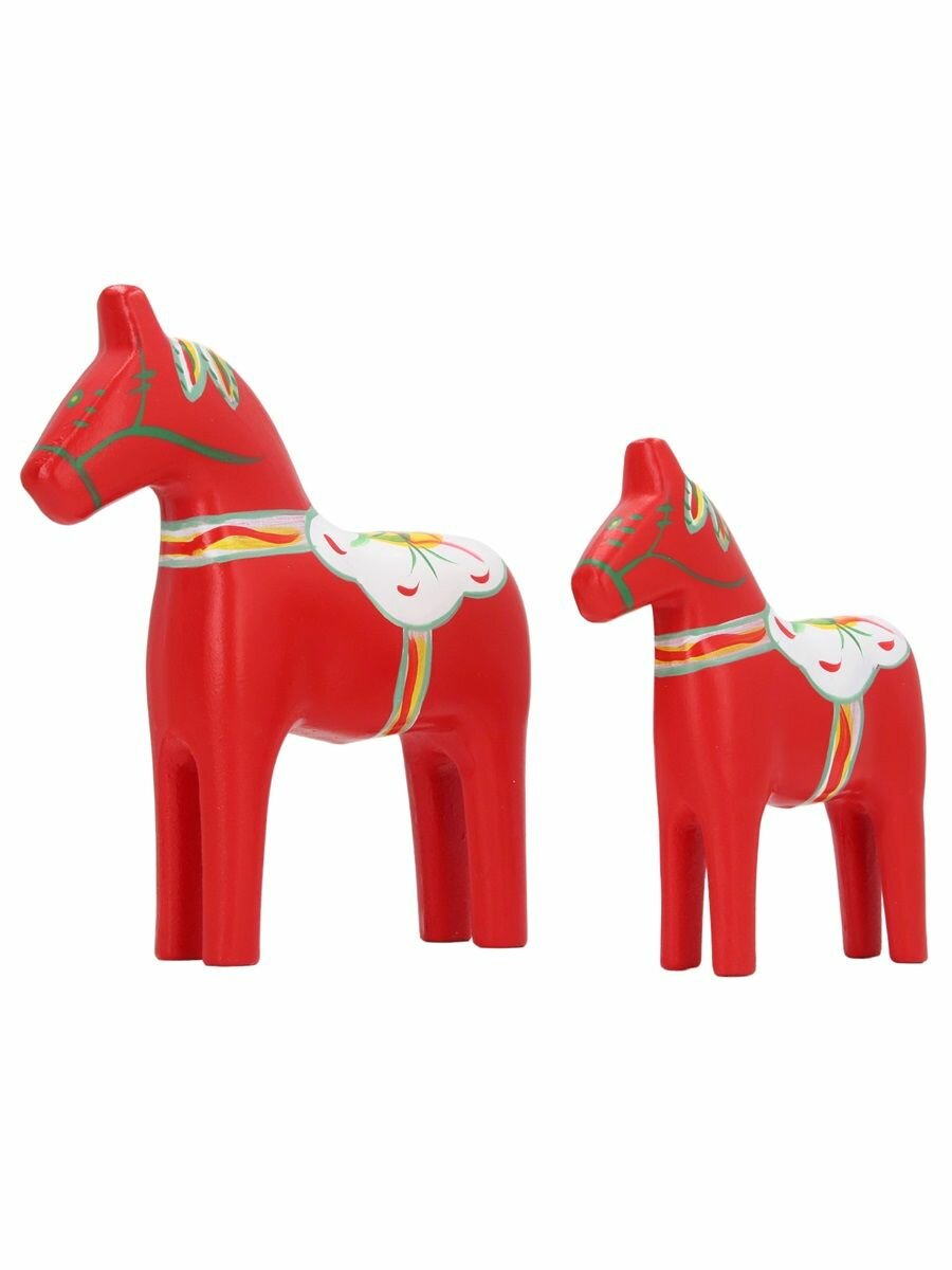 Шведская лошадь Дала, декоративная красная деревянная статуэтка, пара