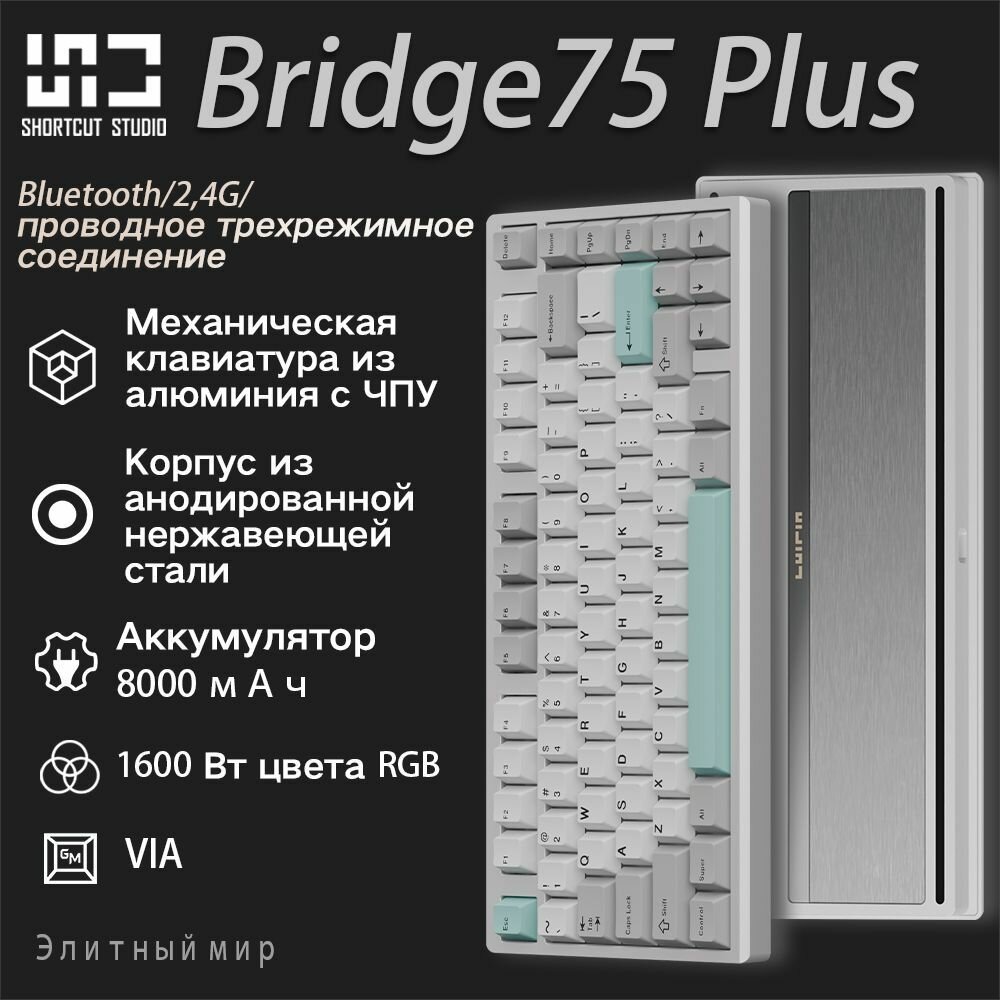 Shortcut studio Игровая клавиатура Bridge 75 Plus беспроводная, Анодированный механическая клавиатура