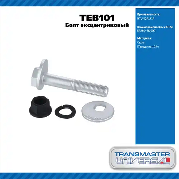 TRANSMASTER TEB101 болт эксцентриковый комплект (болт эксцентриковый+ гайка+шайба эксцентриковая+шайба)