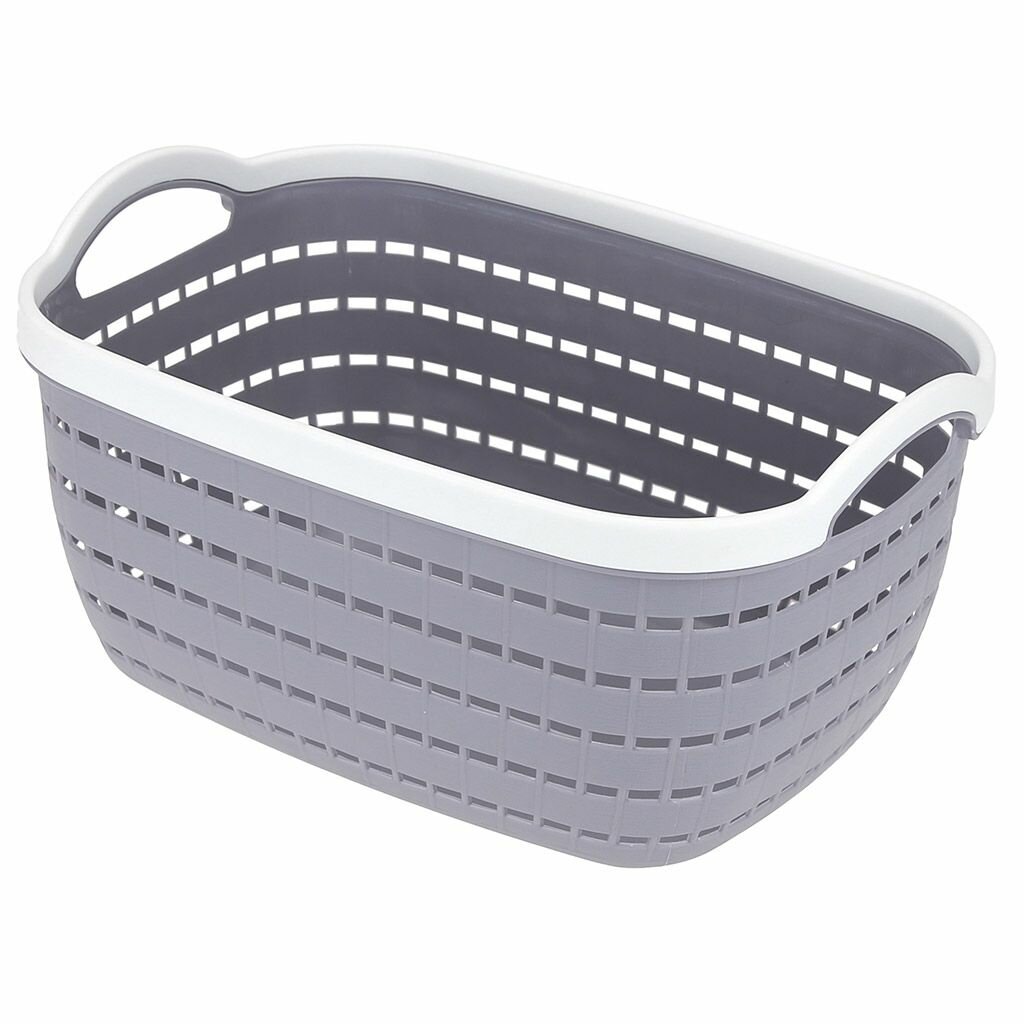 Корзина Домашняя Мода пластмассовая, для хранения, 26,5х18 см, высота 13,7 см, с ручками, серый