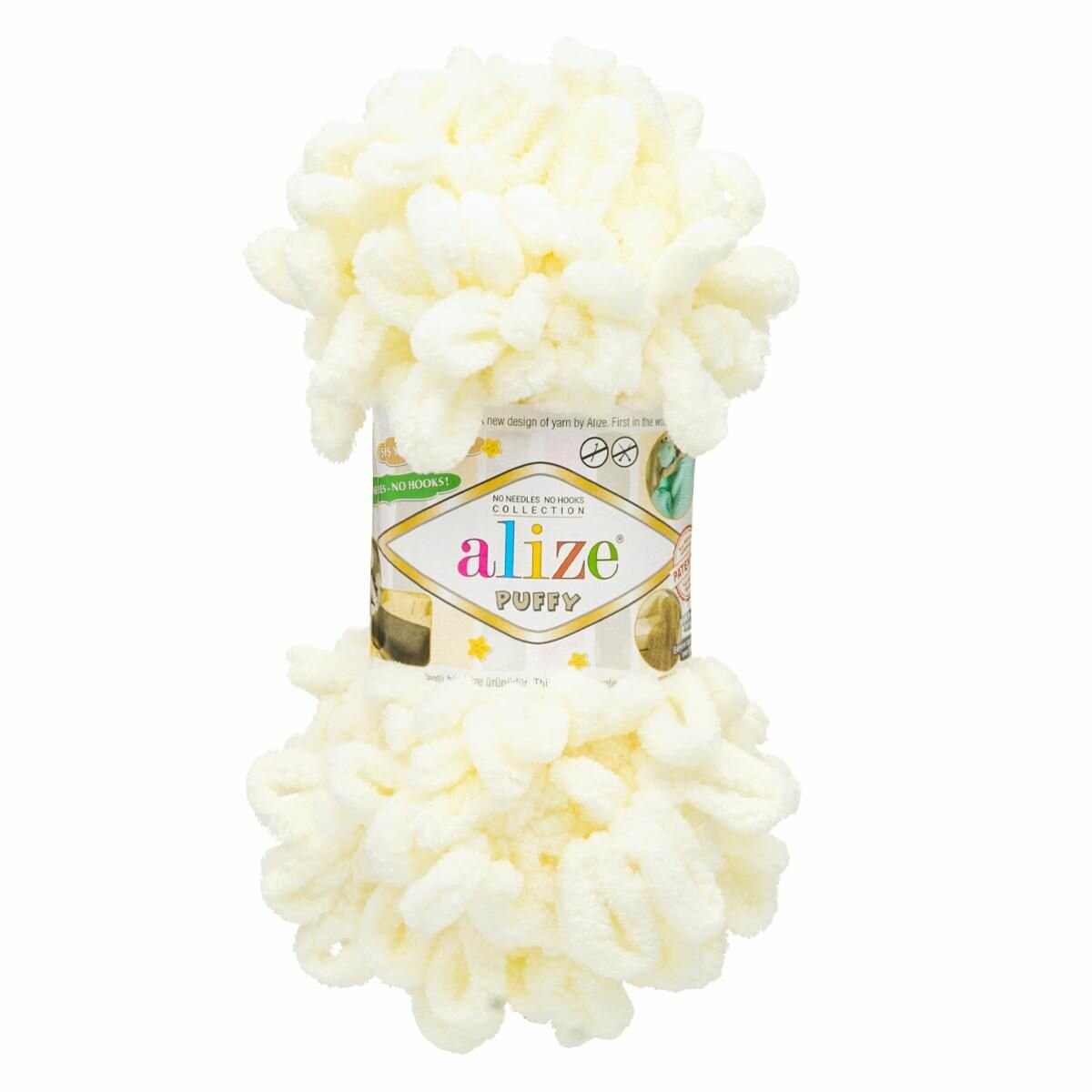 Пряжа ALIZE "Puffy", 100 г 9 м, 100% микрополиэстер, 62 молочный, 5 шт