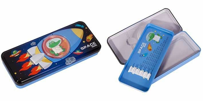 Пенал металлический Alingar "Space travel. Ко смонавт" 2 отделения, голубой (AL8620/1)