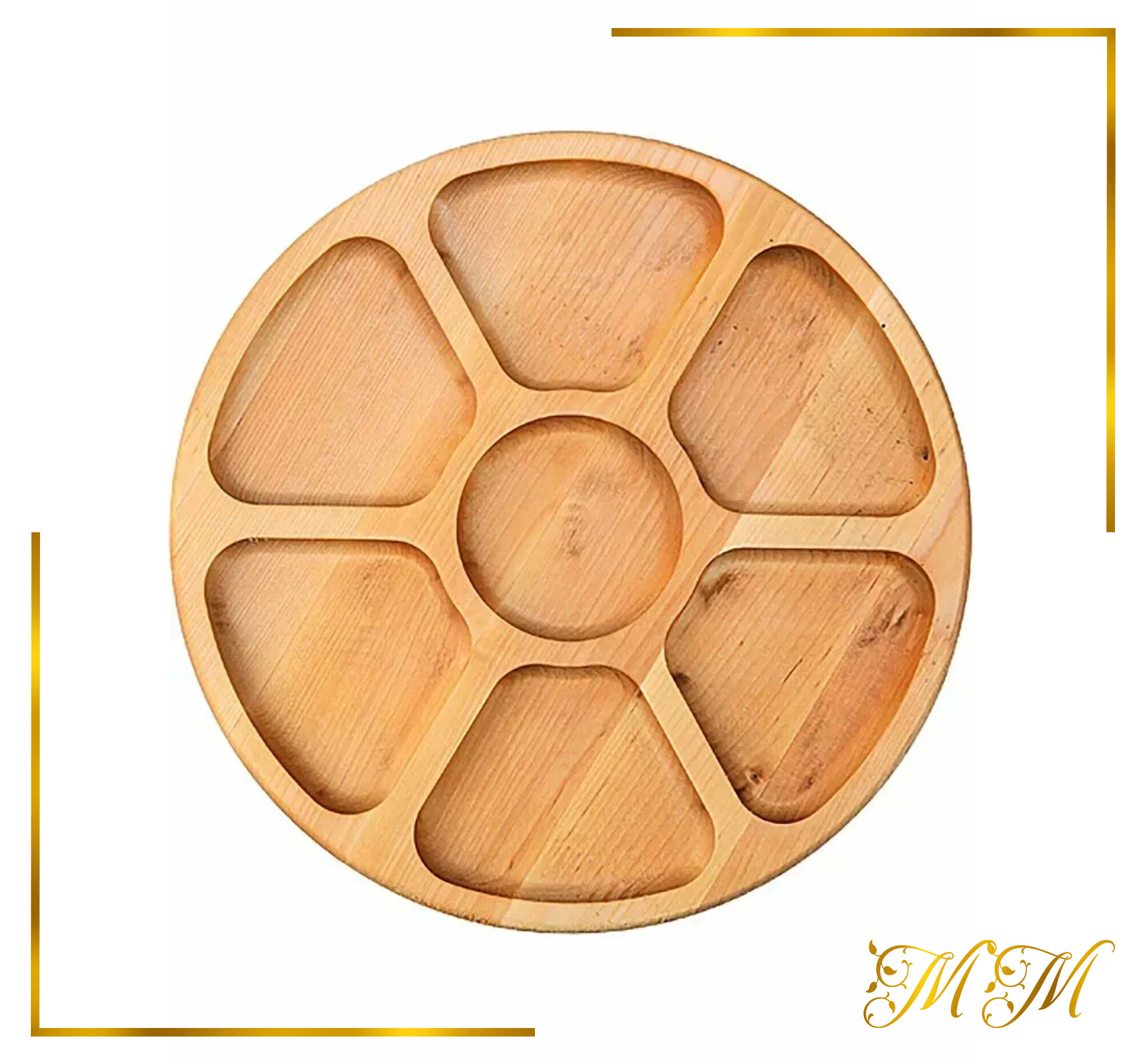 Менажница деревянная круглая 7 секций для закусок двухсторонняя разделочная доска из натурального дерева