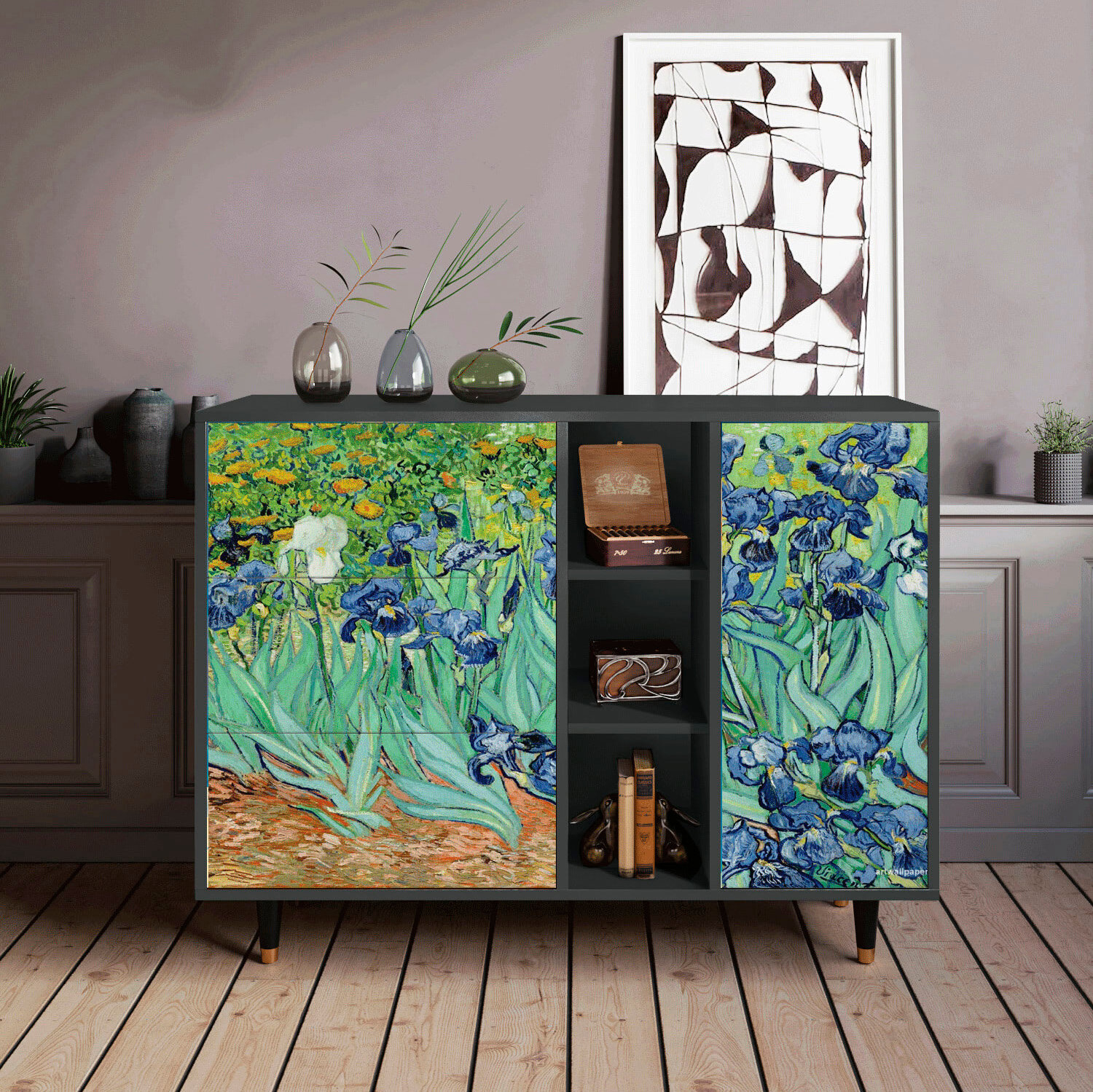 Комод - STORYZ - BS2 Irises by Vincent van Gogh, Разер - 125 x 97 x 48 см , Цвет корпуса - Антрацит