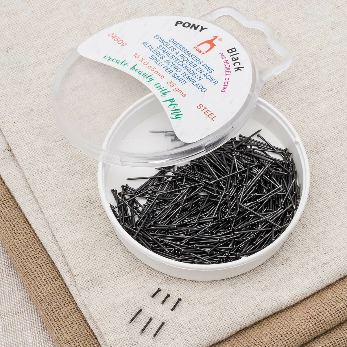 24509 Булавки-гвоздики для декора 16*0,65мм, металл, цв. черный, 35г в боксе, PONY
