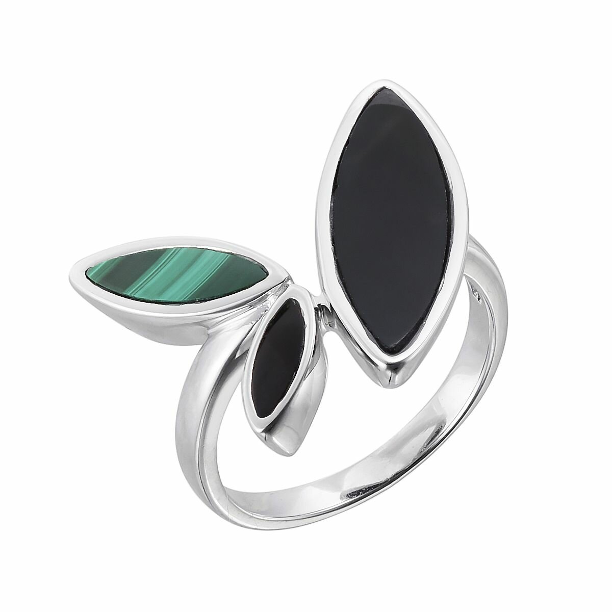 Кольцо тонкое, серебро, 925 проба, родирование, оникс, малахит