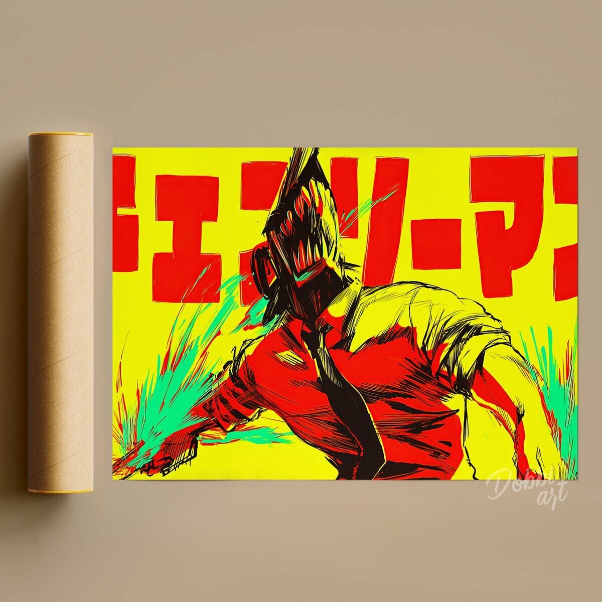 Постер 40х50 см Человек-бензопила без рамы/ Постер Аниме Манга Chainsaw Man Power Пауэер/ Плакат интерьерный Аниме, в подарок парню, девушке, день рождения