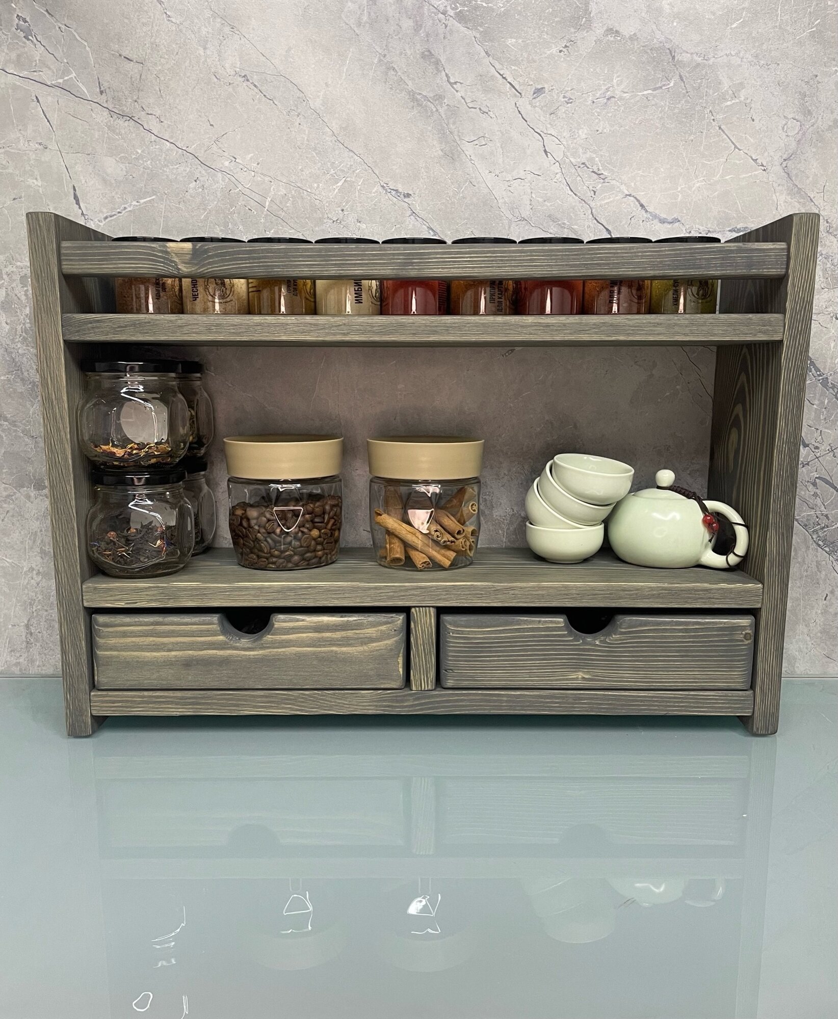 Настольная полка с 2 ящиками из натурального дерева