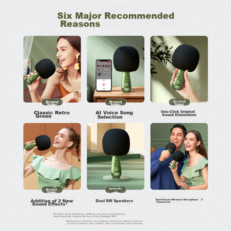 Changba Xiaojuandan Microphone G2 Upgraded Version Retro Green, Wireless Bluetooth Microphone, All-In Microphone And Speaker, Gift for Girlfriend, Birthday Present