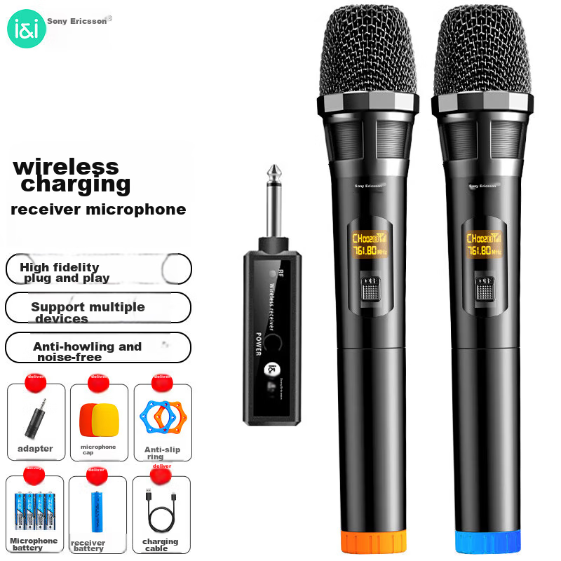 Soaiy Wireless Charging Microphone, Home KTV Singing, Stage Hosting, Speech, Karaoke, Conference Speaker, Amplifier, Universal Dual-Channel Microphone WS15