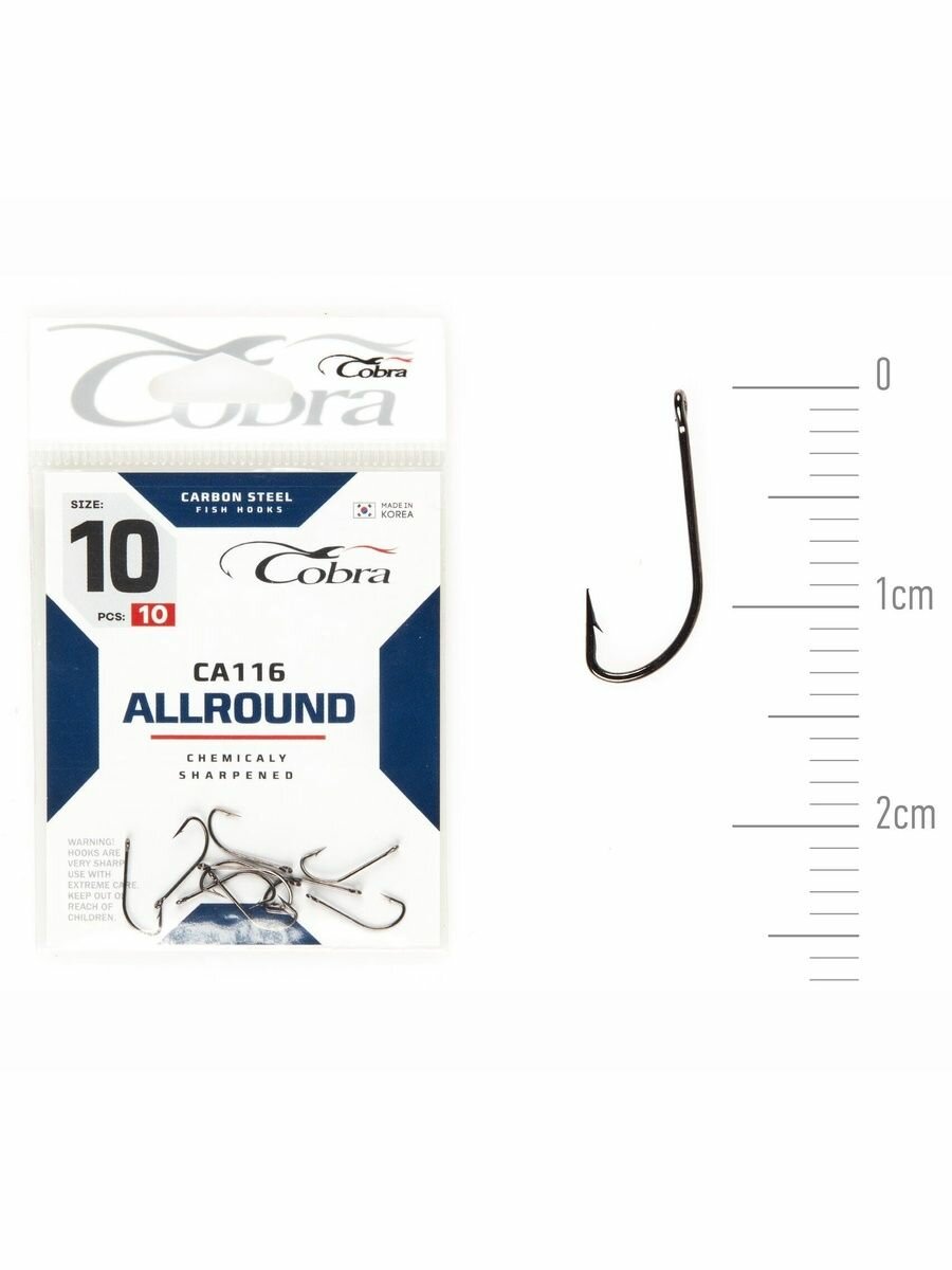 Крючки Cobra Allround CRYSTAL CA116, размер №10, одинарные, 10шт.