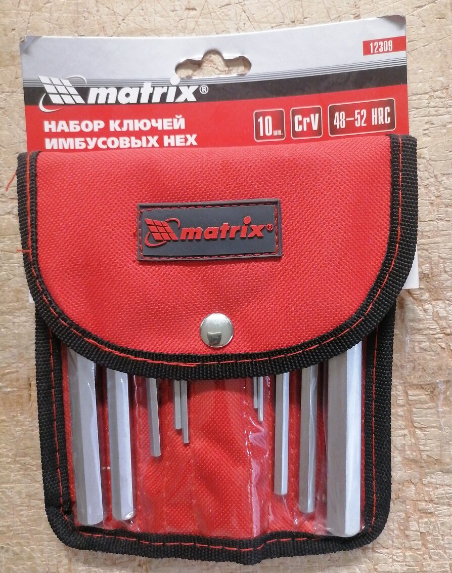 Набор ключей имбусовых HEX, 1,5–12 мм, CrV, 10 шт короткие, сатин чехол Matrix 12309