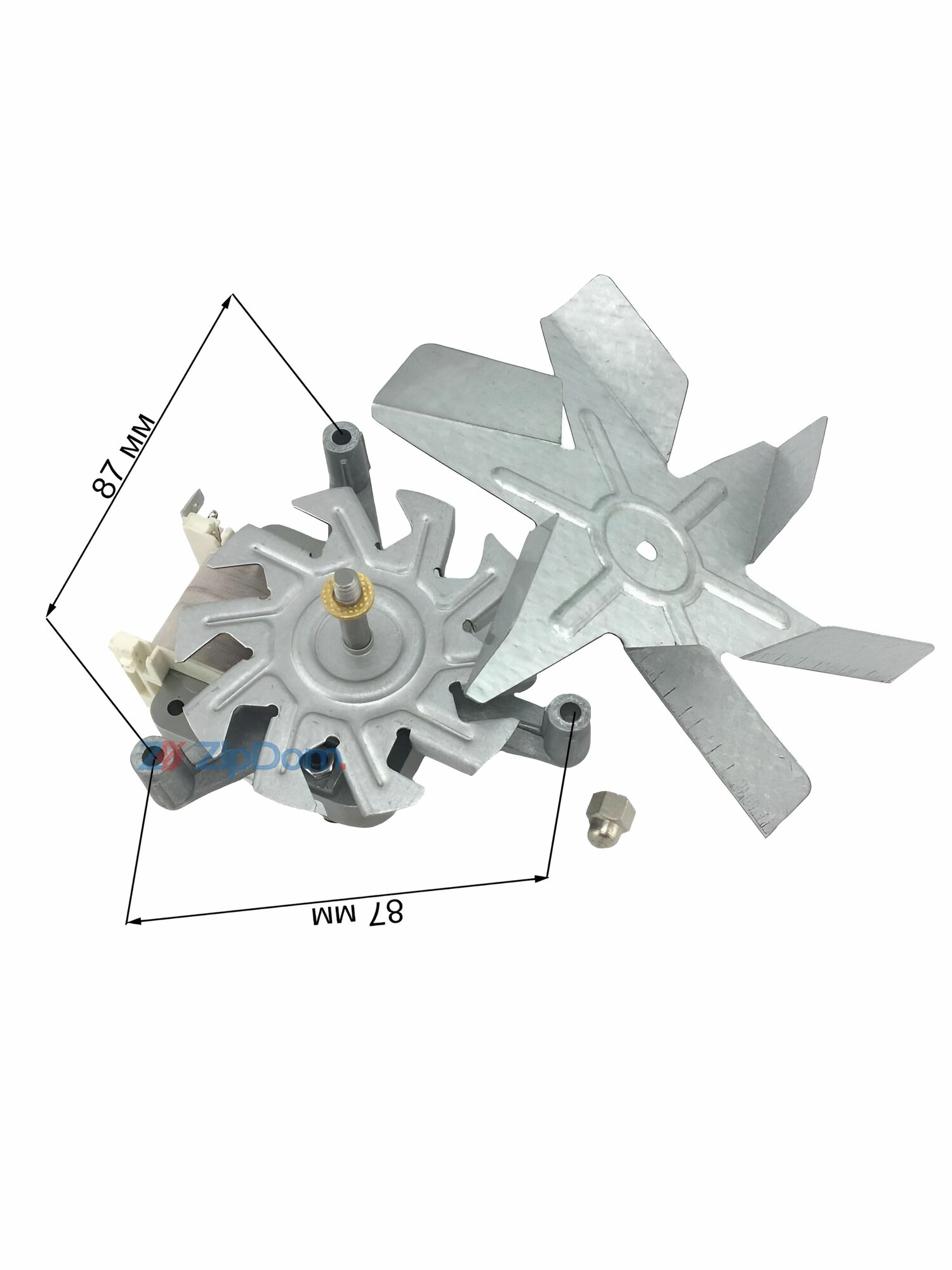 Вентилятор обдува духовки 259397, COK400GO 28W, 220-240V, шток 26мм, -148мм (с крыльчаткой)