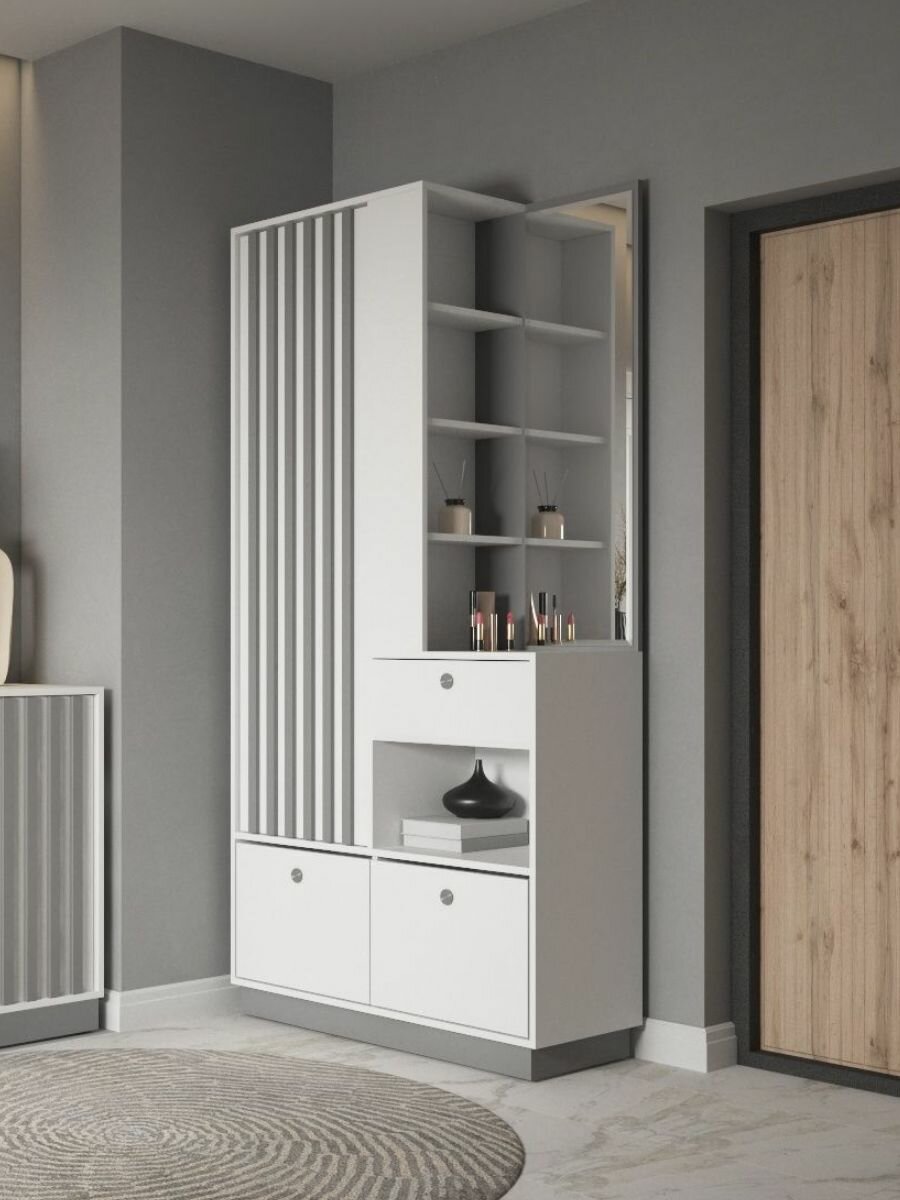 Шкаф комбинированный с вешалкой Аллегро левый 1056х2170х398, Белый/Серый