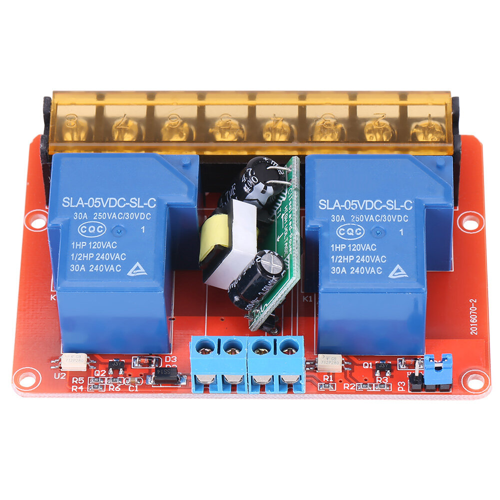 Мощное двухканальное реле AC100V-250V 30A, модуль переключателя высокого/низкого уровня DC5V.