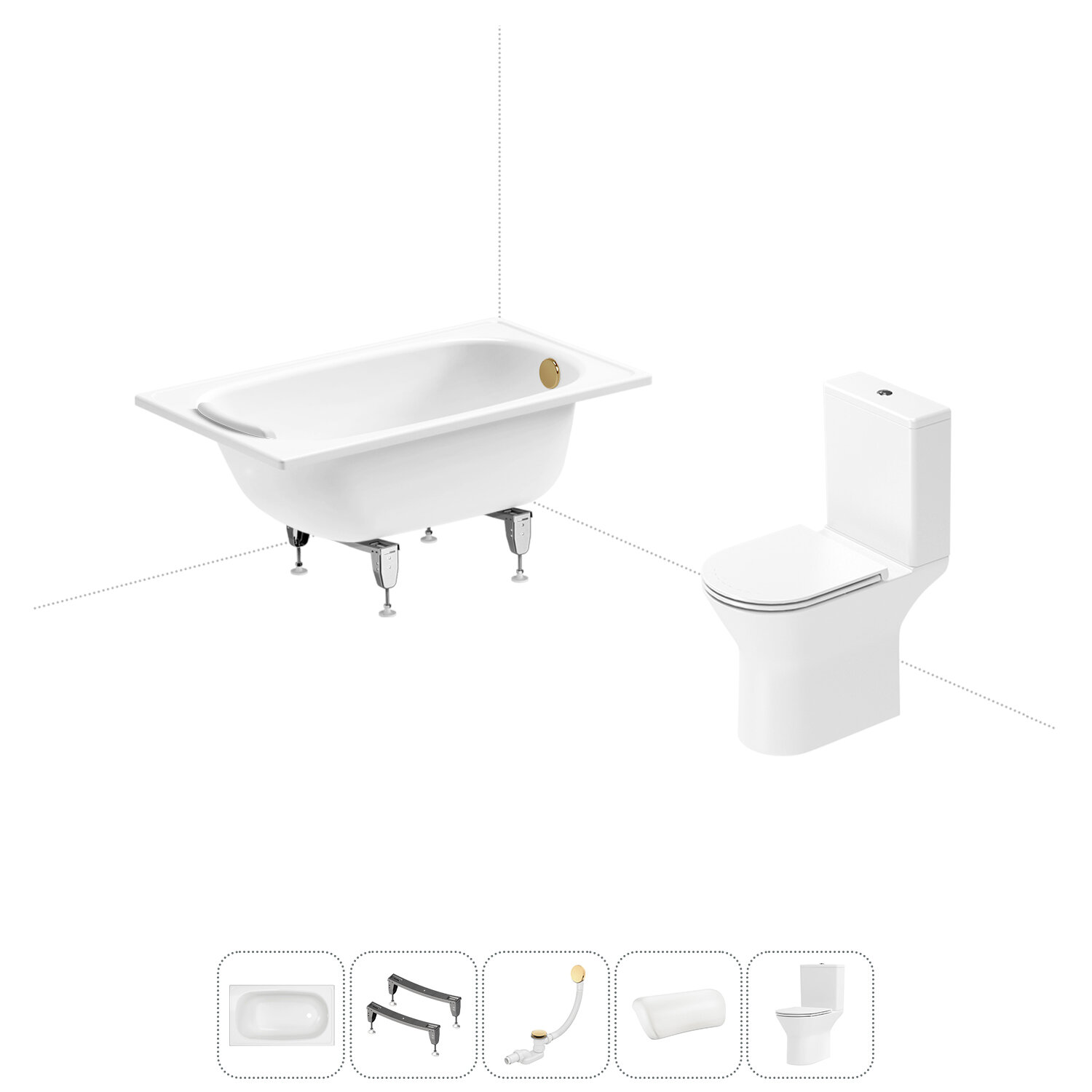 Стальная ванна 105х70 Sanitana BLB Europa 20220568R в наборе 5 в 1: металлическая ванна 105 х 70 см, ножки, слив-перелив, подголовник, унитаз