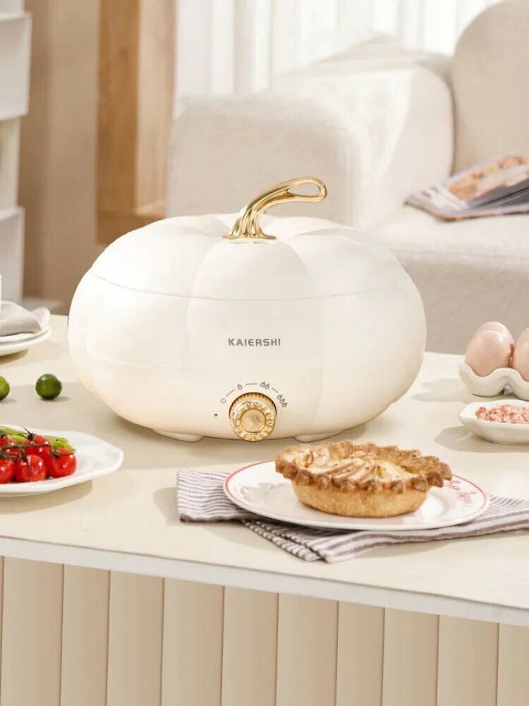 Кастрюля электрическая "Тыква", 4л, 1350Вт, антипригарное покрытие, белая