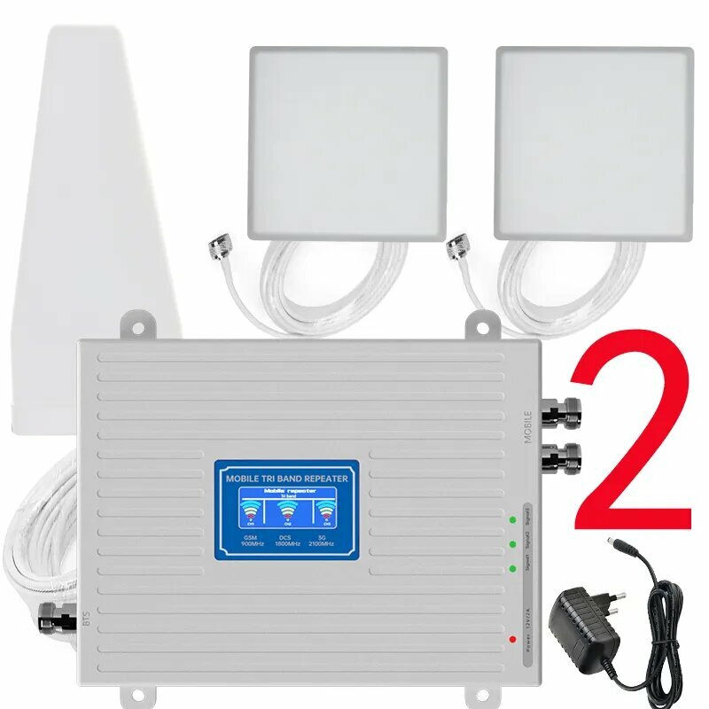 Репитер 2G 3G 4G GSM LTE 900 1800 2100 mhz (комплект три-диапазонный усилитель сотовой связи/интернета 15+3м)
