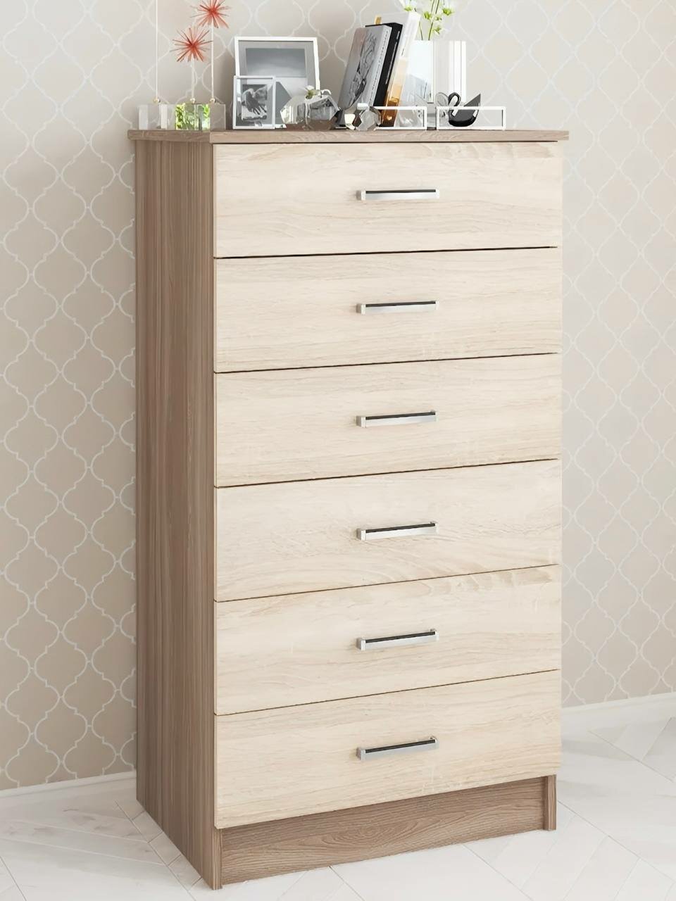 Комод КАТРИН-4 ЛДСП шимо темный / дуб сонома (1160/620/435 мм)для гостиной, спальни, дачи