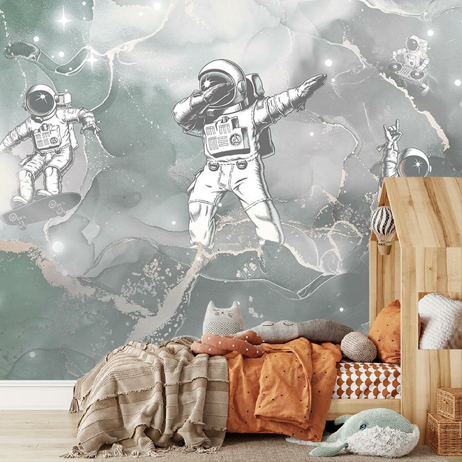Фотообои в детскую Космонавты 12-1631-S-Флок 270 x 200 см (ВхШ) Бесшовные, флизелиновые, влагостойкие обои MasterFresok