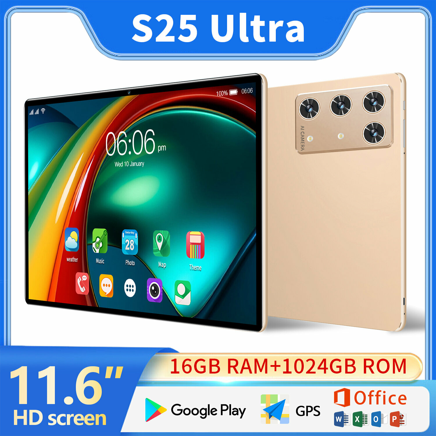 Игровой планшет SHOWJI S25 Ultra, 16 GB, 1 TB, 11.6", Четыре камеры，zантивибрационный， розовое золото