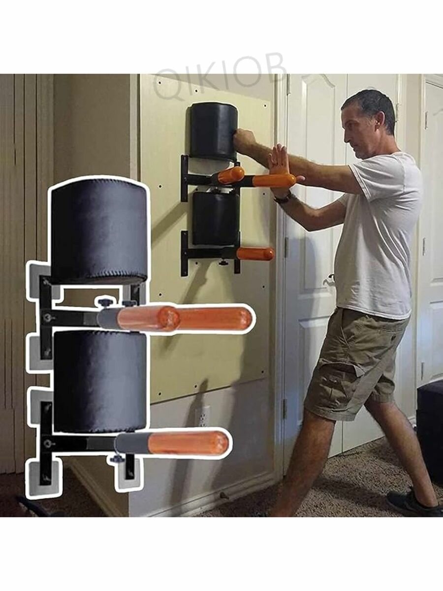 QIKIOB деревянный манекен вин чун, с пружиной, портативное оборудование для тренировок по боевым искусствам, кикбоксингу, боксу и каратэ, сменные руки и подушки для ударов.