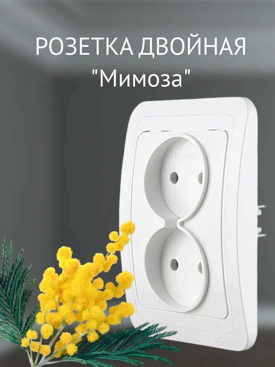 Розетка Makel "Mimoza" двойной пост, IP20, скрытая установка, глянцевая, белый