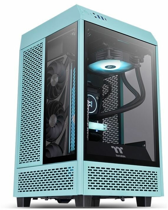 Корпус Thermaltake The Tower 100 Turquoise голубой без БП miniITX