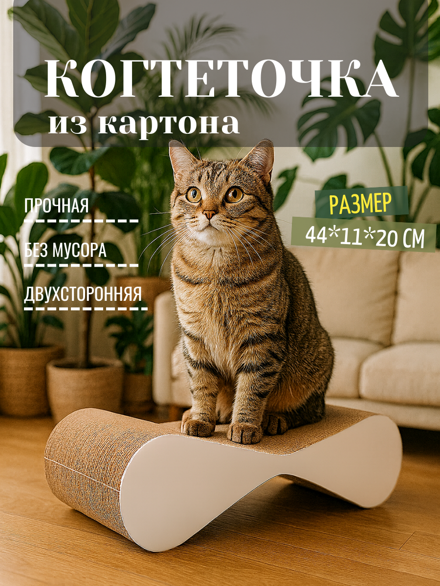 Когтеточка для кошек Meow_Shop, картон, противоскользящее основание, 44х20х11 см, белая