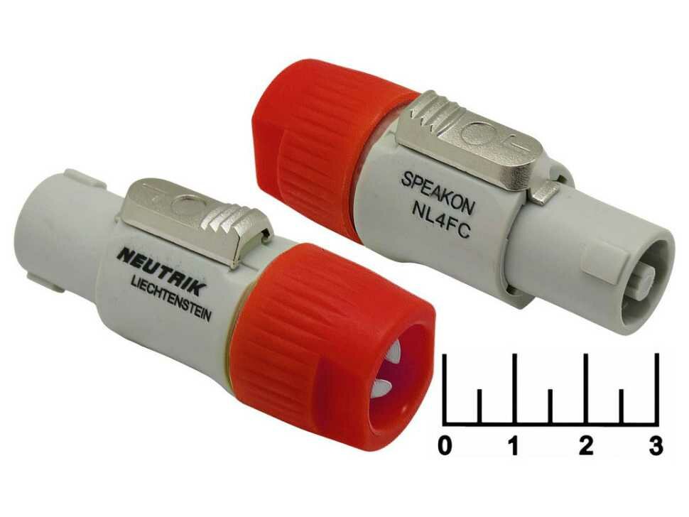 Разъем AUD Speakon штекер 4 контакта красный на кабель NL4FC