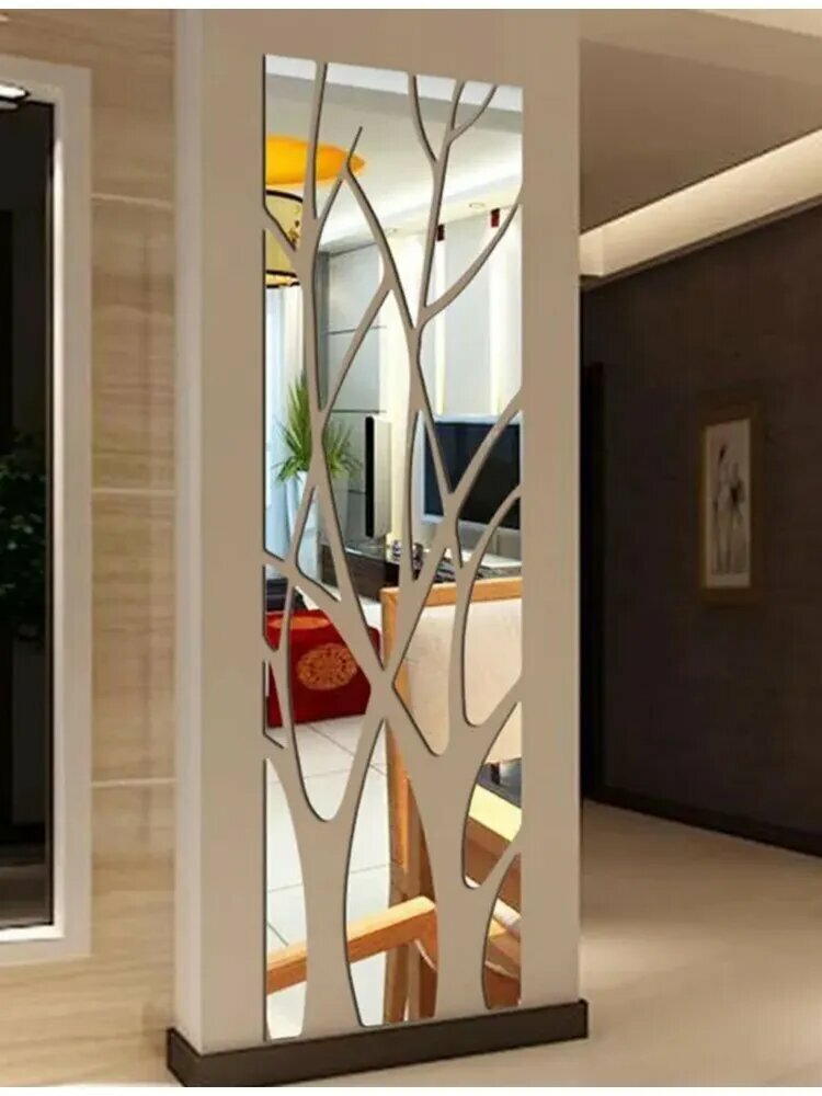 Наклейки для внутренней отделки стен, зеркальное дерево акриловая наклейка на стену,135*37cm, серебро