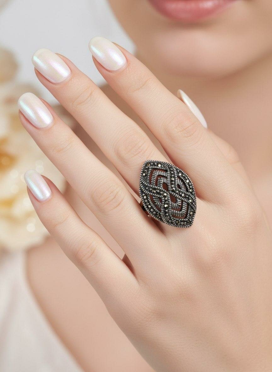 Кольцо, серебро, 925 проба, марказит