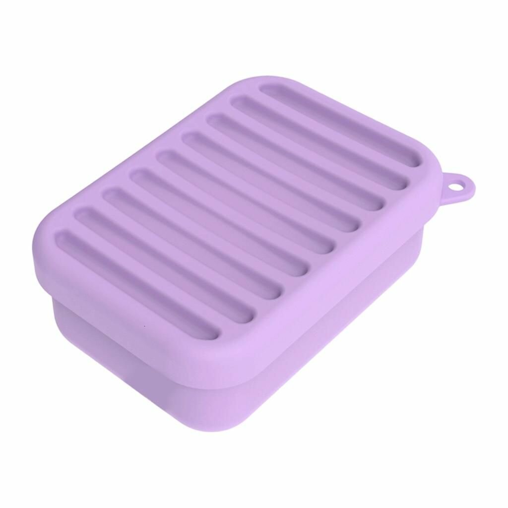 Гигиеничная силиконовая мыльница с антискользящим дизайном, крышкой и быстрым дренажным слоем, необходимый аксессуар для ванной комнаты, Фиолетовый